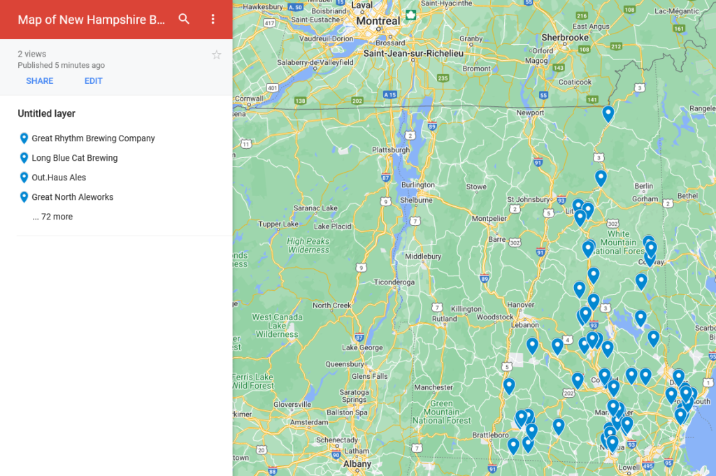 Map of New Hampshire Breweries - THE BEER THRILLERS