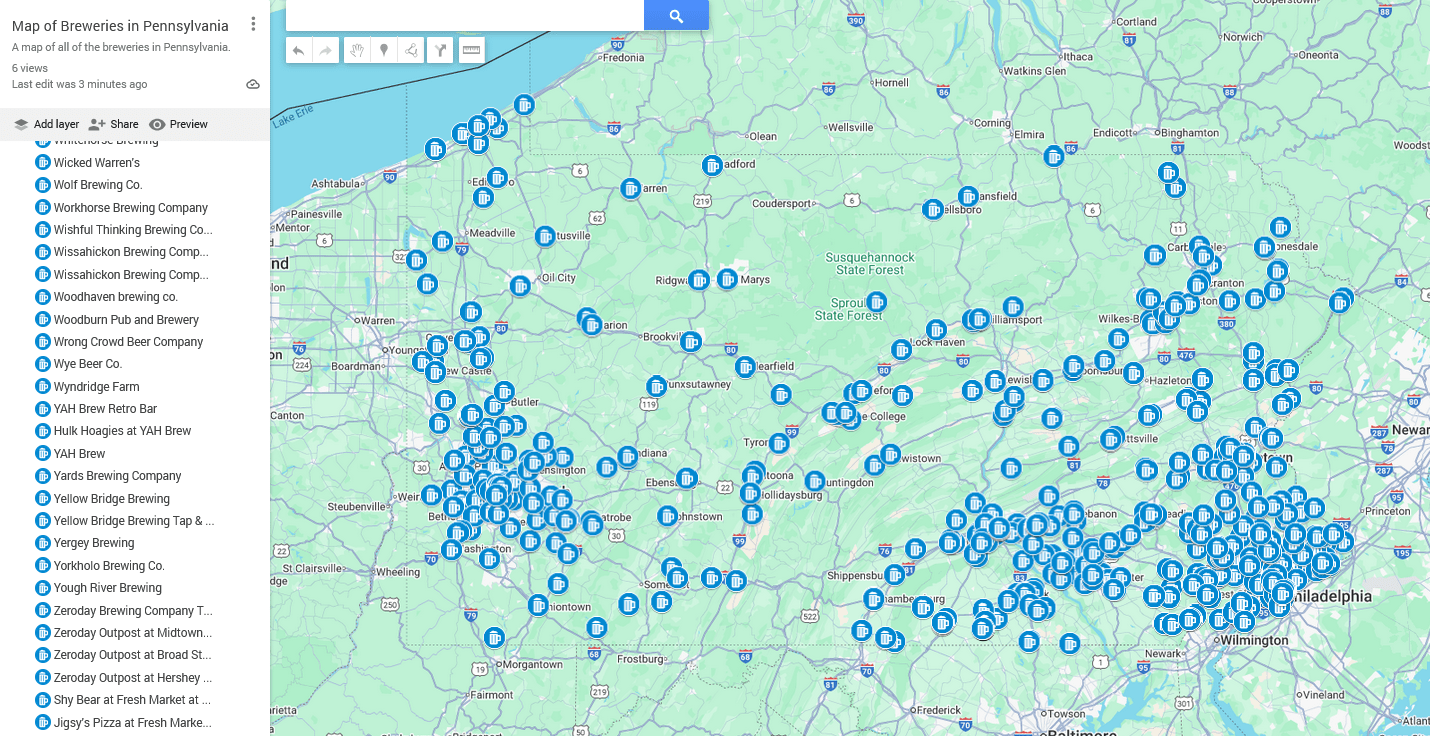Map of Breweries in Pennsylvania - The Beer Thrillers