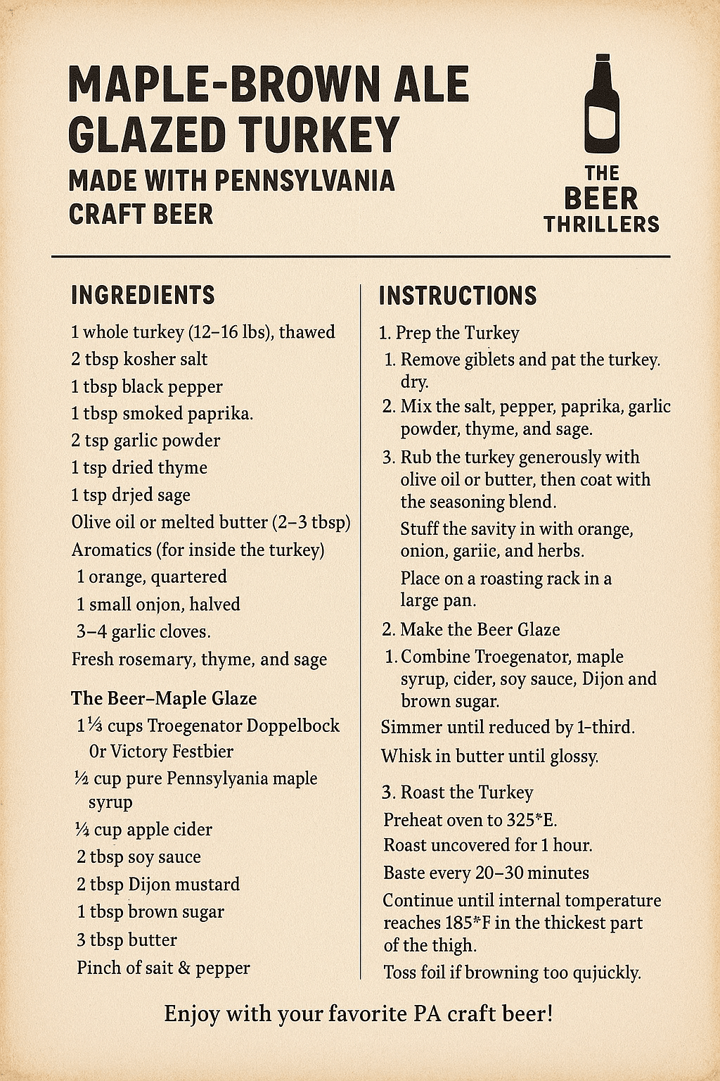 Maple–Brown Ale Glazed Turkey Recipe Card - The Beer Thrillers
